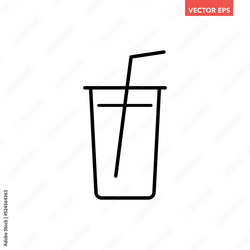 Black single soft drink line icon, simple outline clear refreshment ...