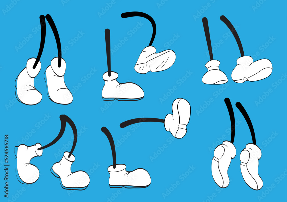 Vintage cartoon legs set vector. Cute animation feet in shoes. Funny ...