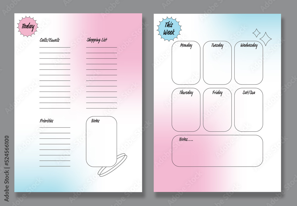 Planner with Blue and Pink Gradients Stock Template | Adobe Stock