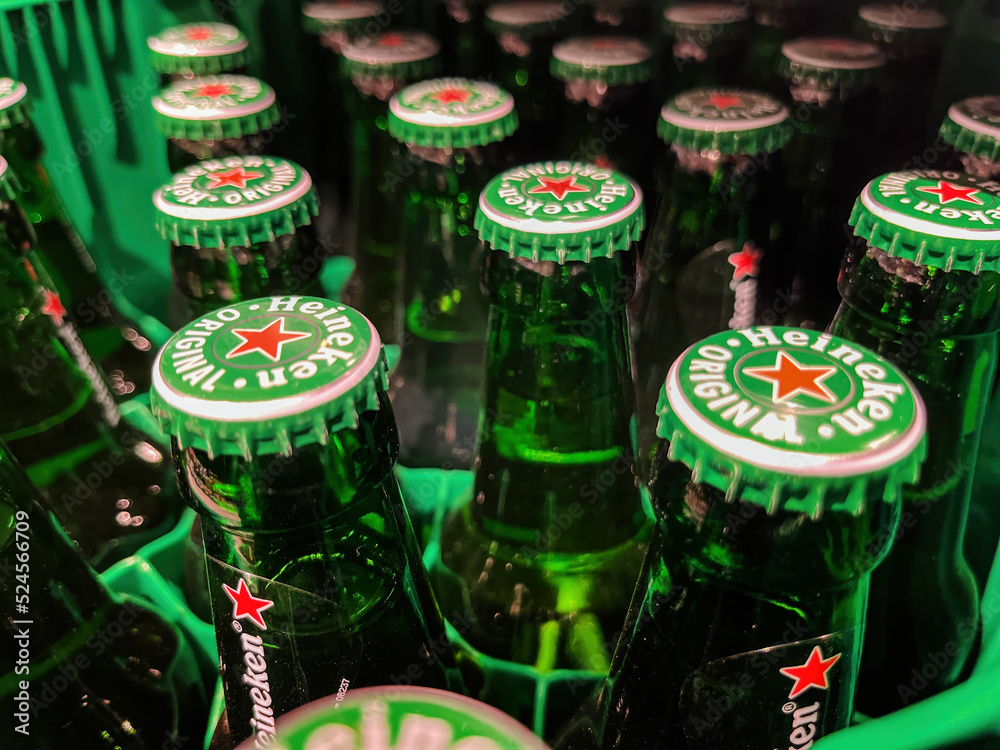 Germany - AUG 19, 2022: Original Heineken beer bottles in German store ...