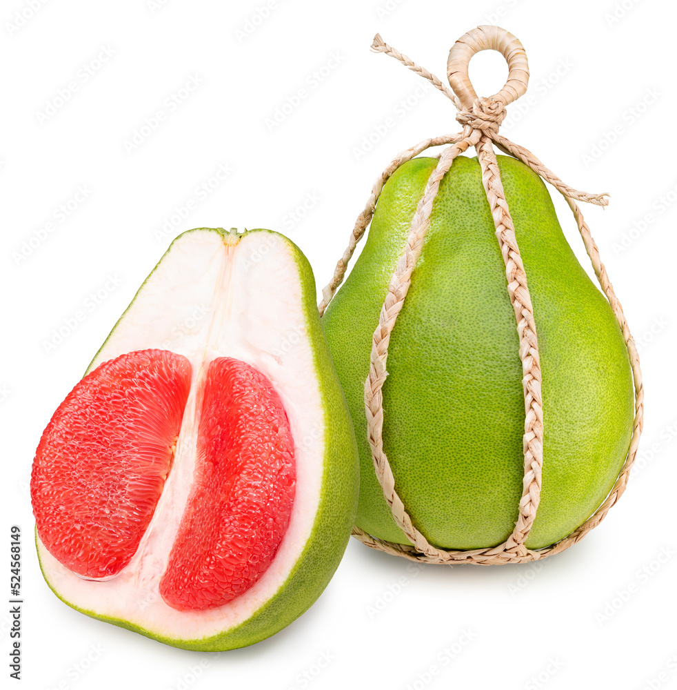 Red Pomelo citrus fruit on white background, Whole pomelo with slice ...