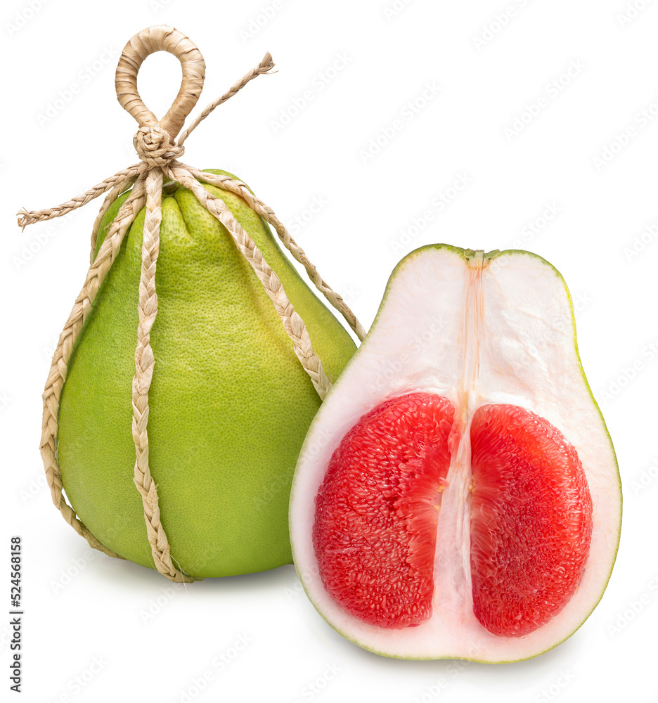 Red Pomelo citrus fruit on white background, Whole pomelo with slice ...