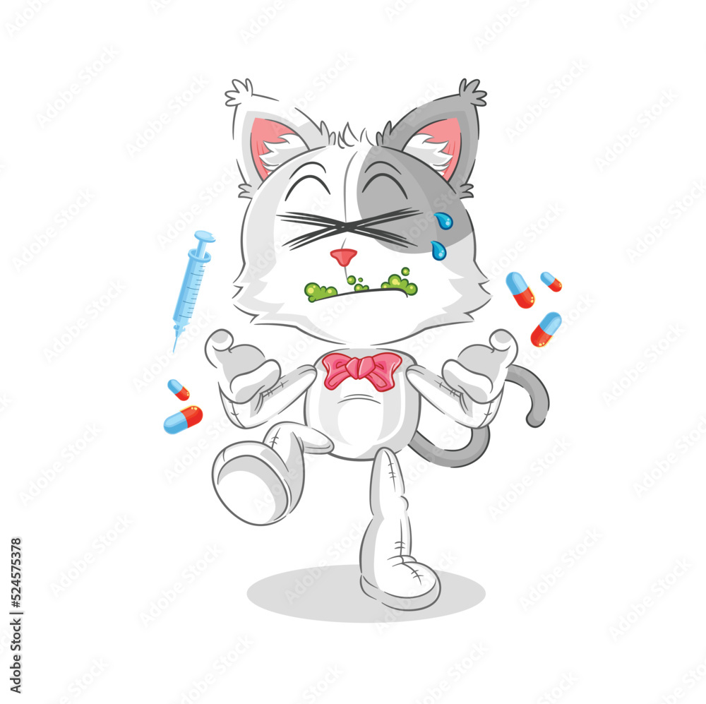 cat drug overdose. cartoon illustration Stock Vector | Adobe Stock