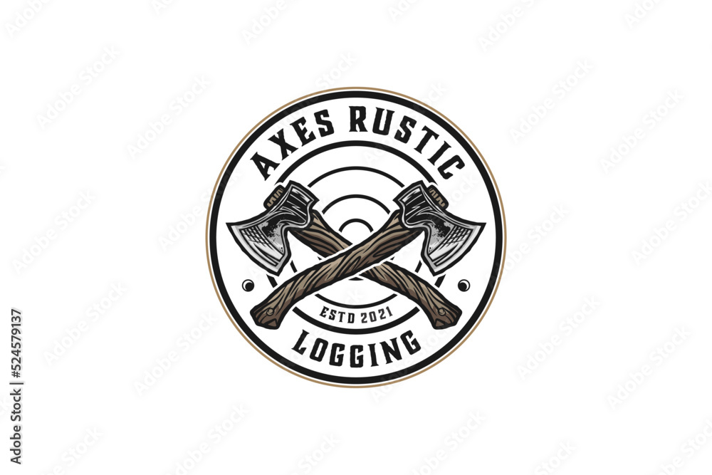 Axes rustic wood work logo lumberjack logging axe design carpenter ...