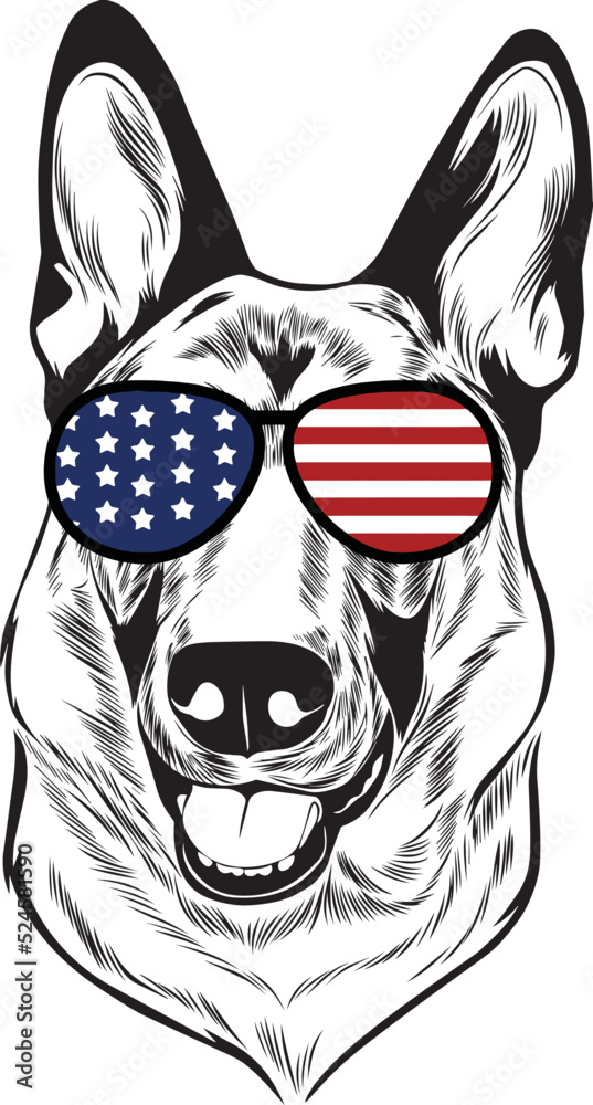 German Shepherd Dog vector eps , Dog in Bandana, sunglasses, Fourth ...