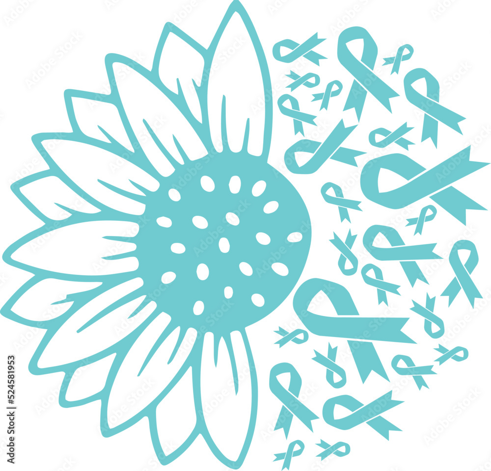 Sunflower Addiction Recovery Turquoise Ribbon vector eps,Addiction ...