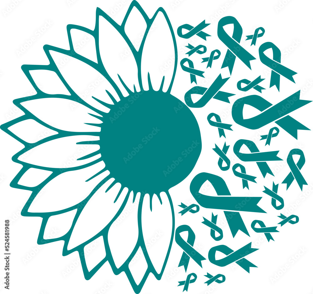 Sunflower Ovarian Cancer Teal Ribbon vector eps,Ovarian Cancer ...