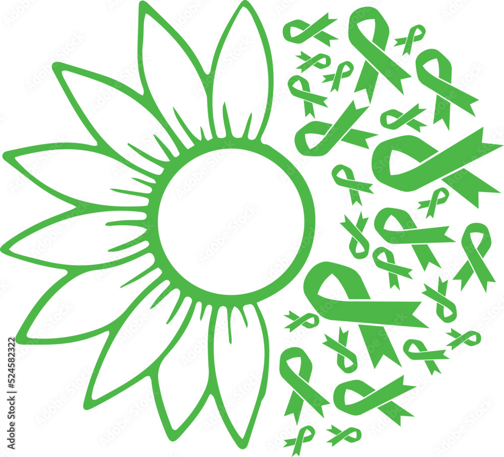 Sunflower Liver Cancer Green Ribbon vector eps,Liver Cancer Awareness ...