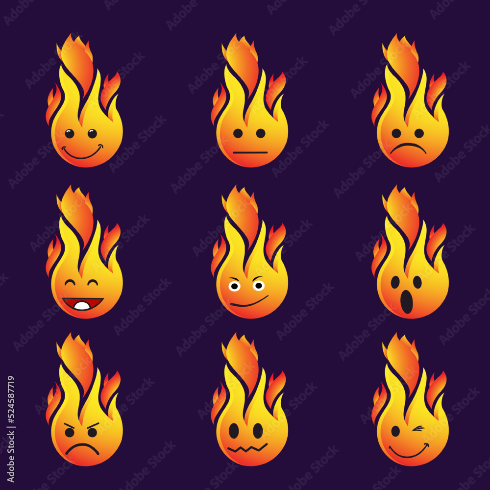 set symbol of cute fire emoticon perfect for digital developer tools ...