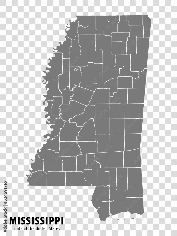 State Mississippi map on transparent background. Blank map of ...