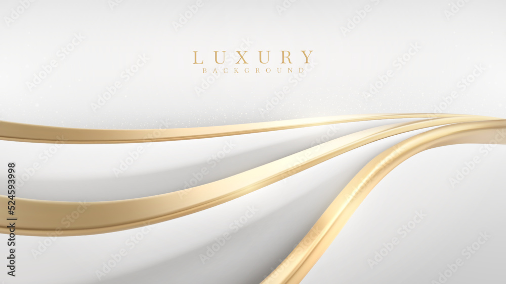 White luxury background with golden curve line element and glitter ...