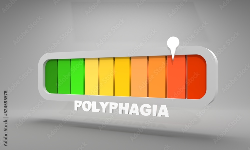 Abstract polyphagia level indicator with color bar scale and pointer ...