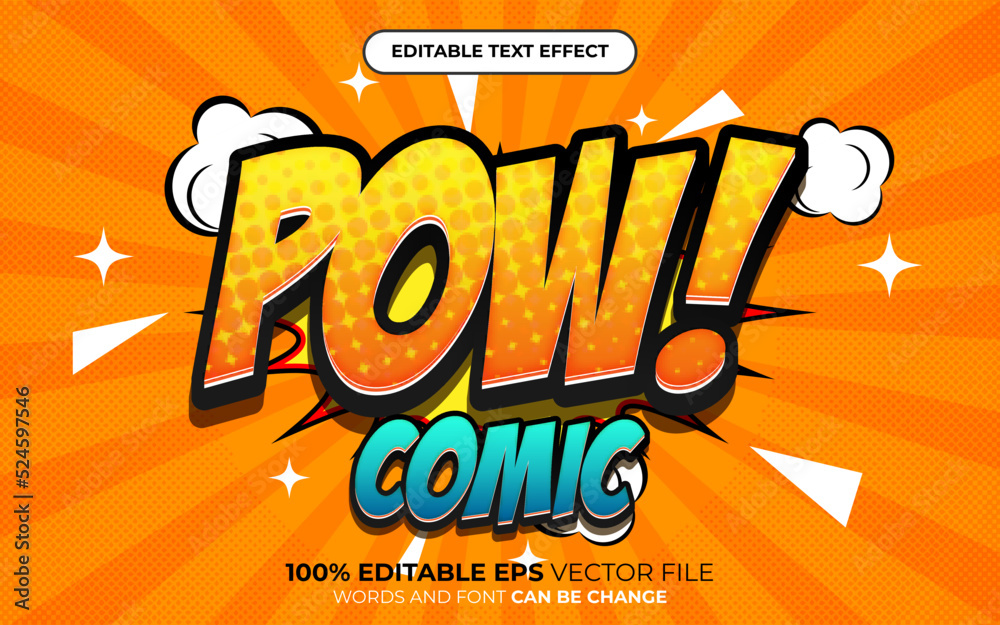Pow comic 3d editable text effect template Stock Vector | Adobe Stock