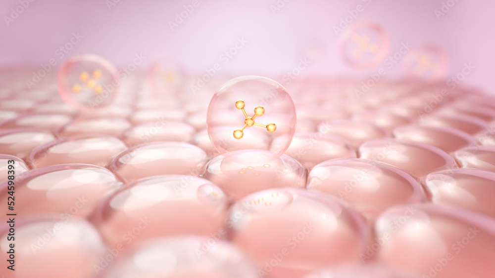 Atom of serum on skin cell for skin treatment and Cosmetic product. 3D ...