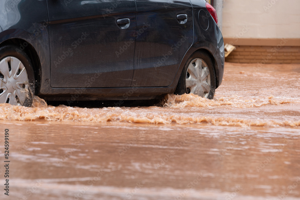 Flood. Puddles, cars drive through floods. and deep after Tropical ...