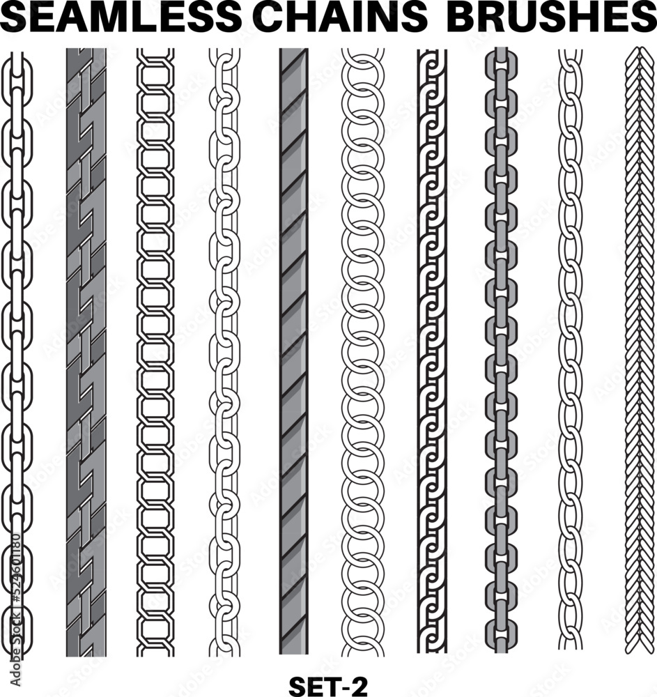 Seamless Chain pattern brushes flat sketch vector illustrator Brush set ...