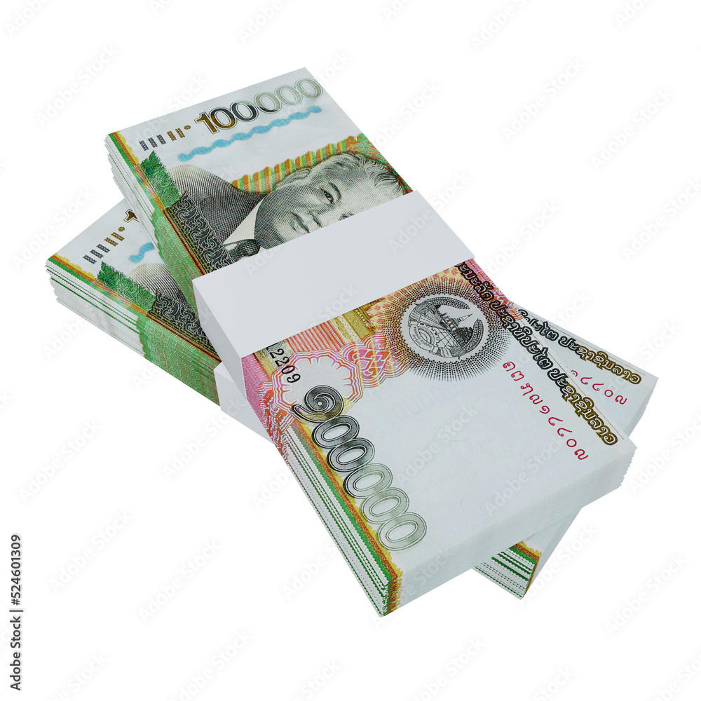 Laos Currency Kip 100.000: Stack of LAK Laos banknote Stock ...