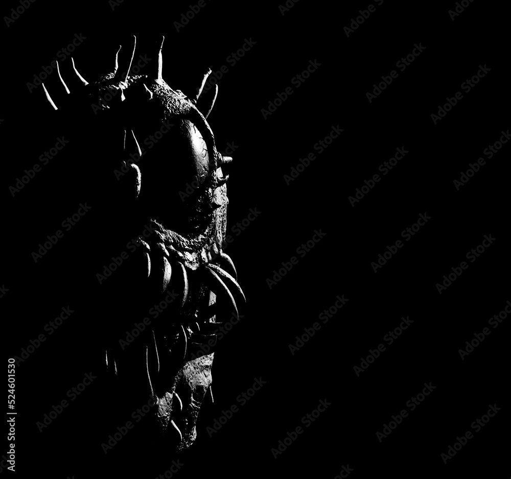 Monster mask with giant red eyes and teeth made of hand made from latex ...