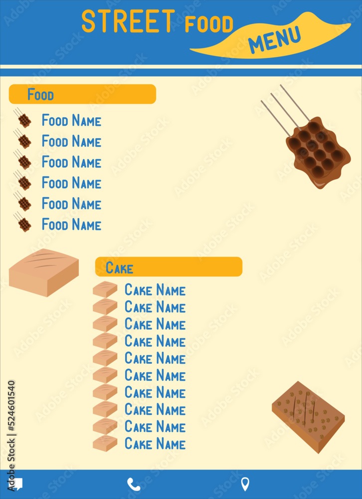 streetfood brosur menu list design food price list in yellow and blue ...