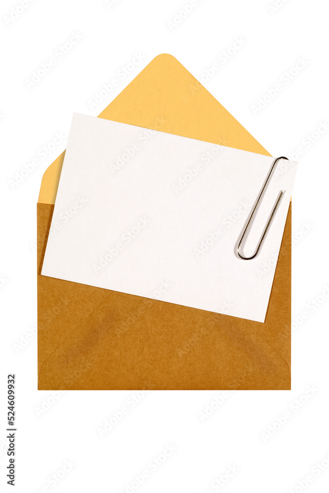 Blank letter card invite message with brown envelope isolated ...