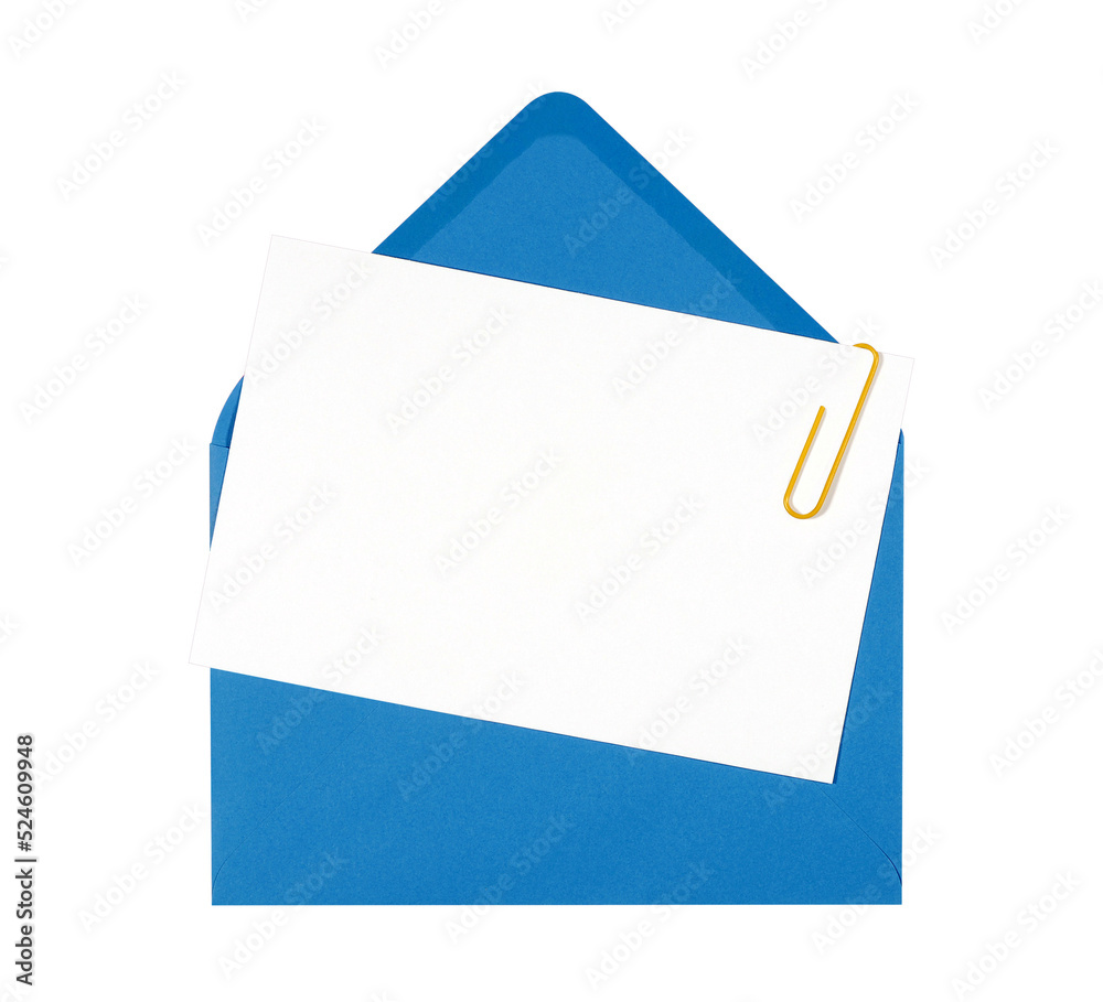 Blue envelope with blank message invite card isolated transparent ...