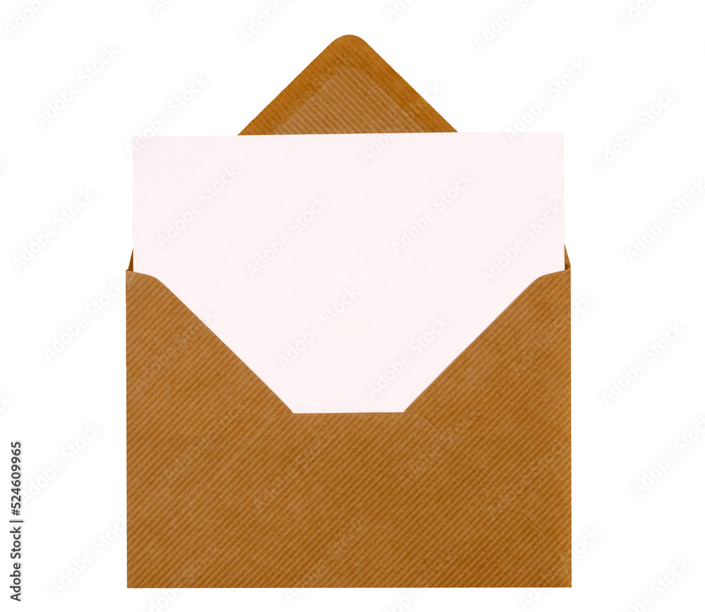 Blank letter post card or invitation with brown envelope isolated ...