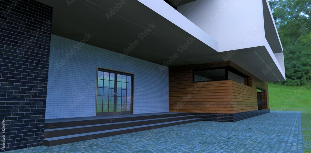 Design option for the entrance to a country building. Wide concrete ...