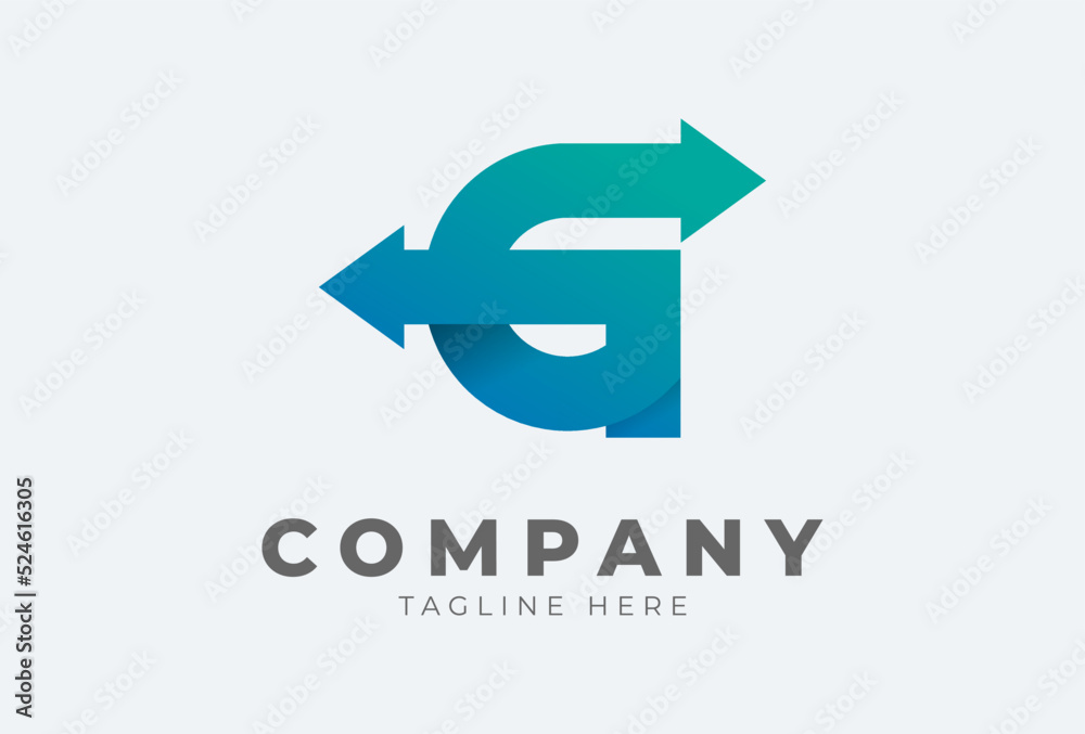 Initial G logo. letter G with arrow in gradient colour logo design ...
