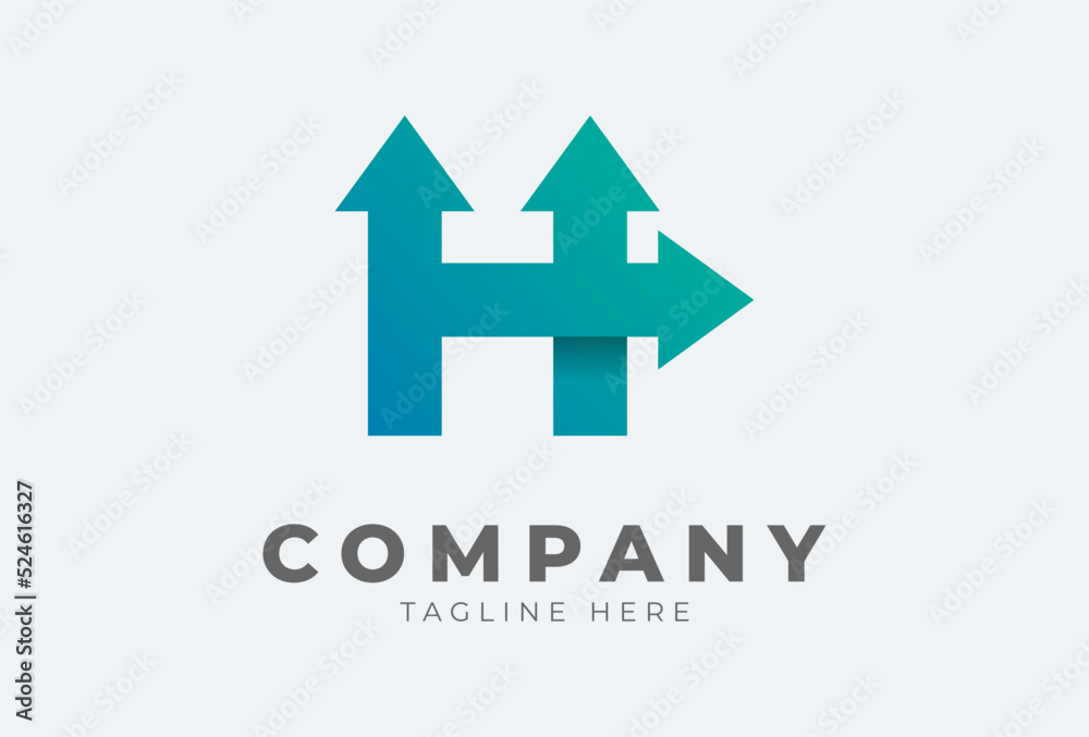 Initial H logo. letter H with arrow in gradient colour logo design ...