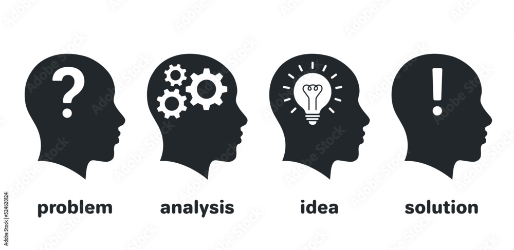 flat vector illustration isolated on white background, human head icon ...