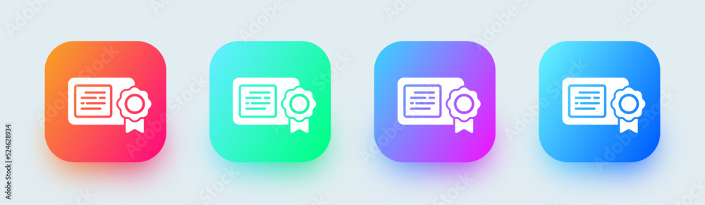 Certificate solid icon in square gradient colors. Diploma signs vector ...