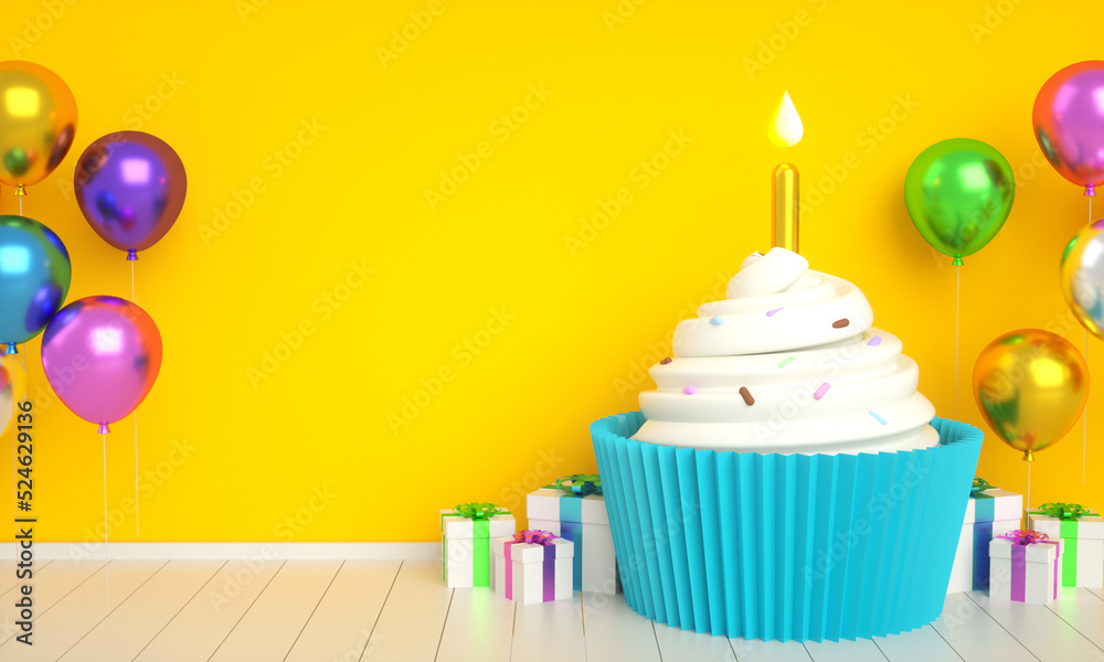 Birthday Balloons Background With Cake