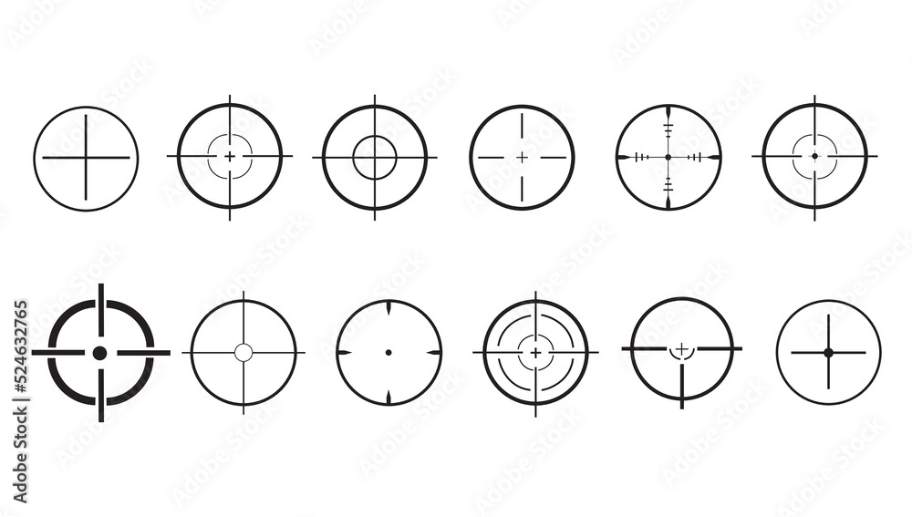 Scope flat line icons set. Set of target line icons. Different icon set ...