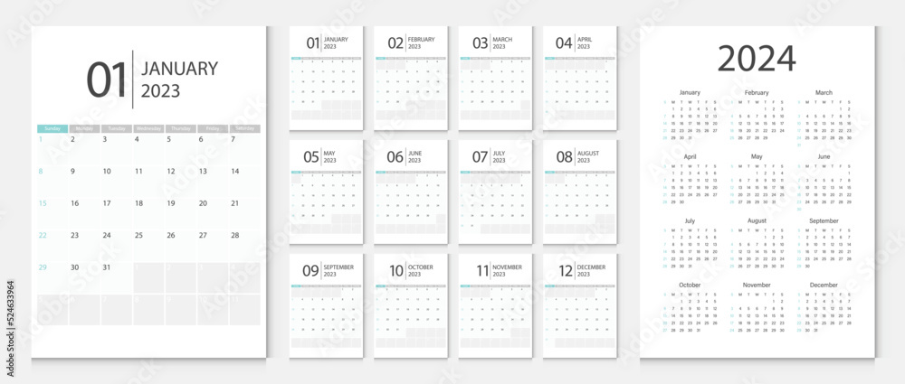 Poster Calendar 2023, calendar 2024 week start Sunday corporate design ...