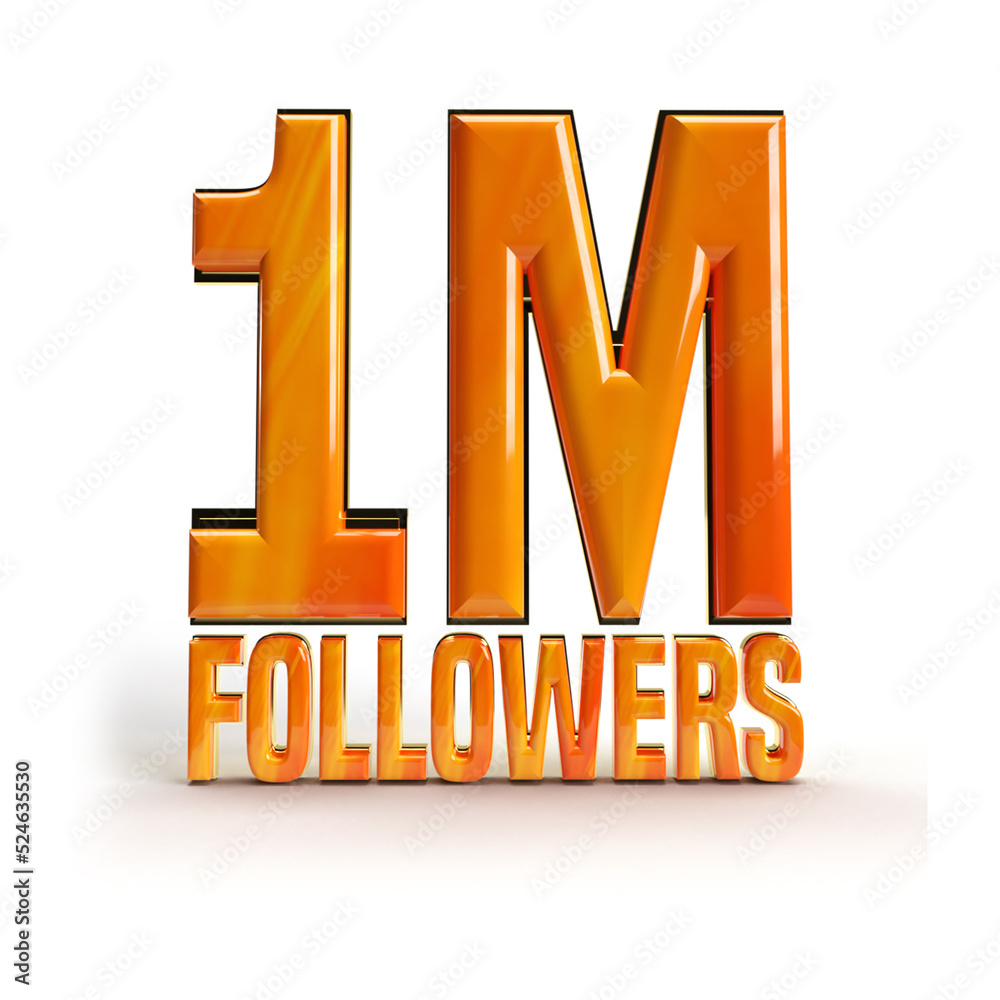1 million follower badge 3D. Retro-style plastic text effect for 1 ...