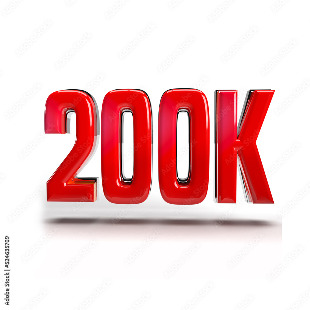 200K follower red color 3D text effect. 3D text design illustration ...