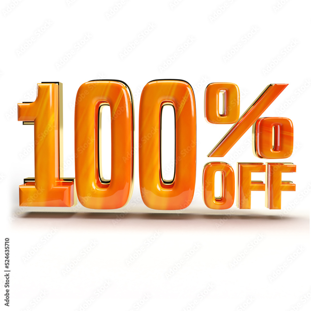 100 percent off golden color 3D text design. 3D text effect ...