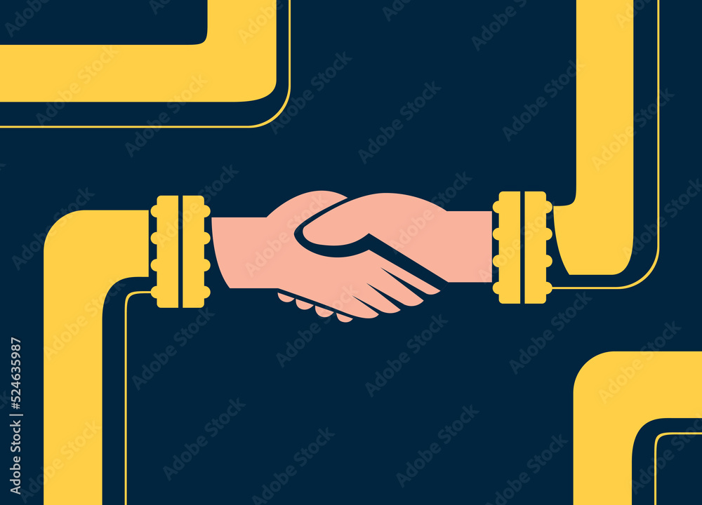 Yellow gas pipe. Gas pipeline pipe with a change in the trajectory of ...