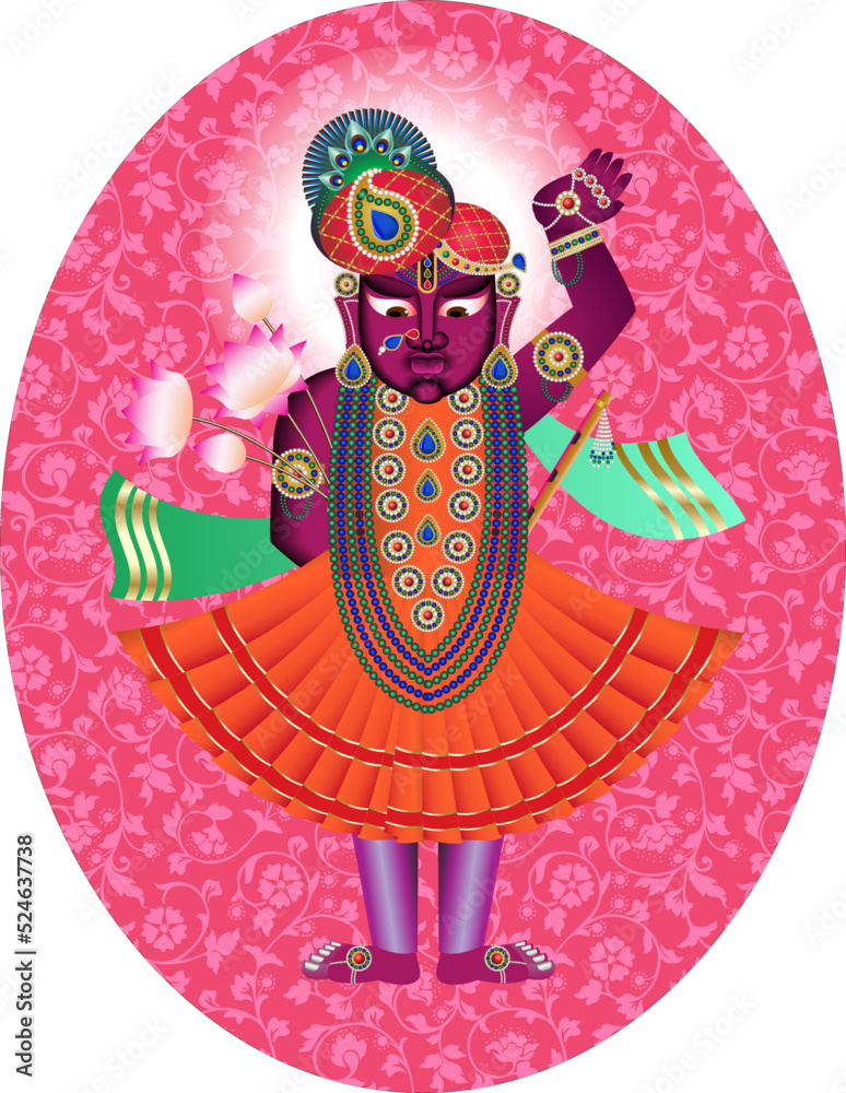 Shrinathji or Lord Krishna as Pichwai folk painting Stock Vector ...