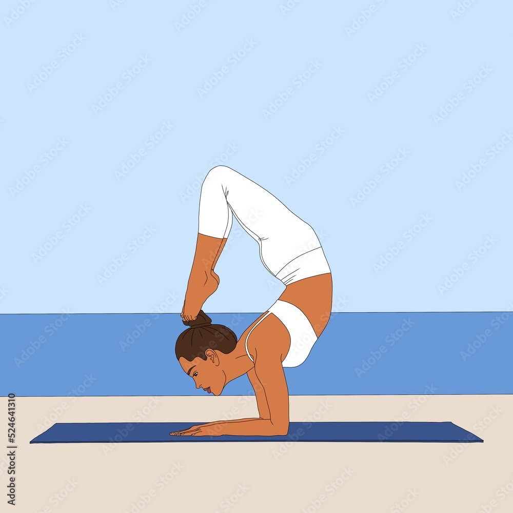 Vrischikasana / Scorpion Pose. Flexible Woman doing inverted yoga asana ...
