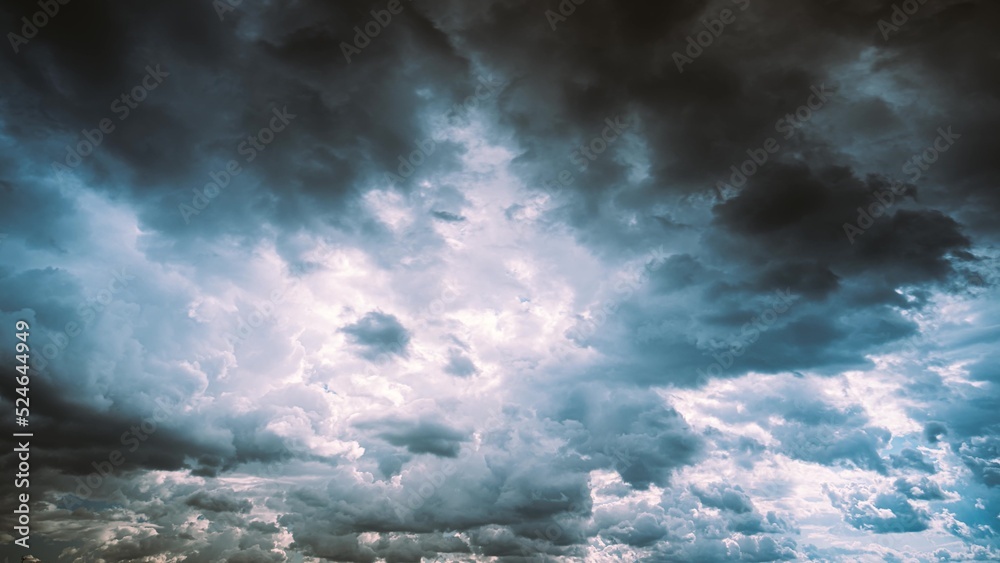 Clouds Illuminated By Sun Move Rapidly Across Sky. Colorful Cloudy Blue ...