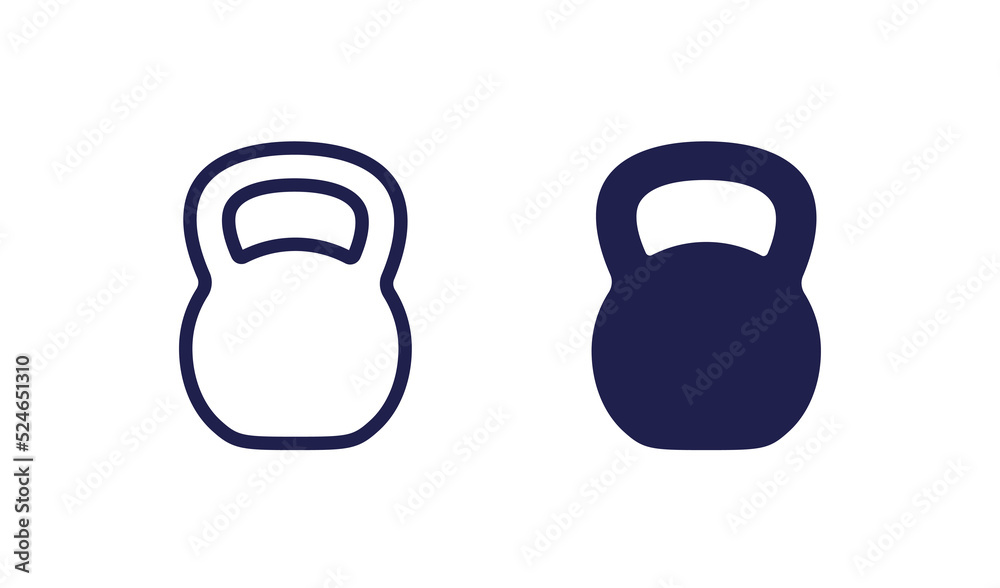 Vetor de kettlebell icon on white, line and solid design do Stock ...