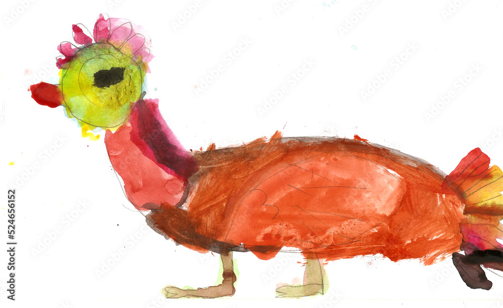 Children's drawing.drawing with paints - chicken, children's creativity ...