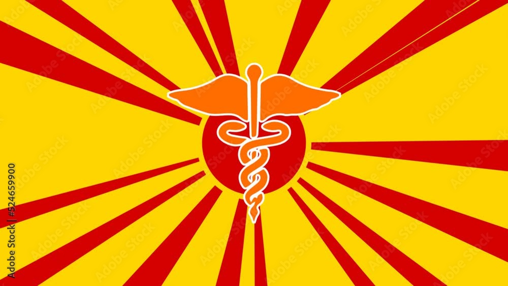 Caduceus symbol on the background of animation from moving rays of the ...