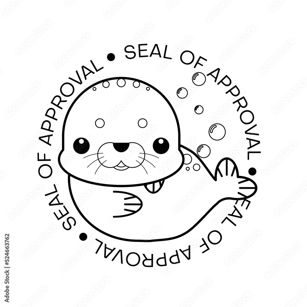 Cartoon seal of approval coloring Page for kids. Vector black line ...
