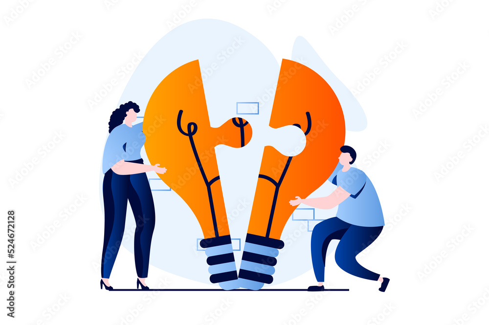 Teamwork concept with people scene in flat cartoon design. Man and ...