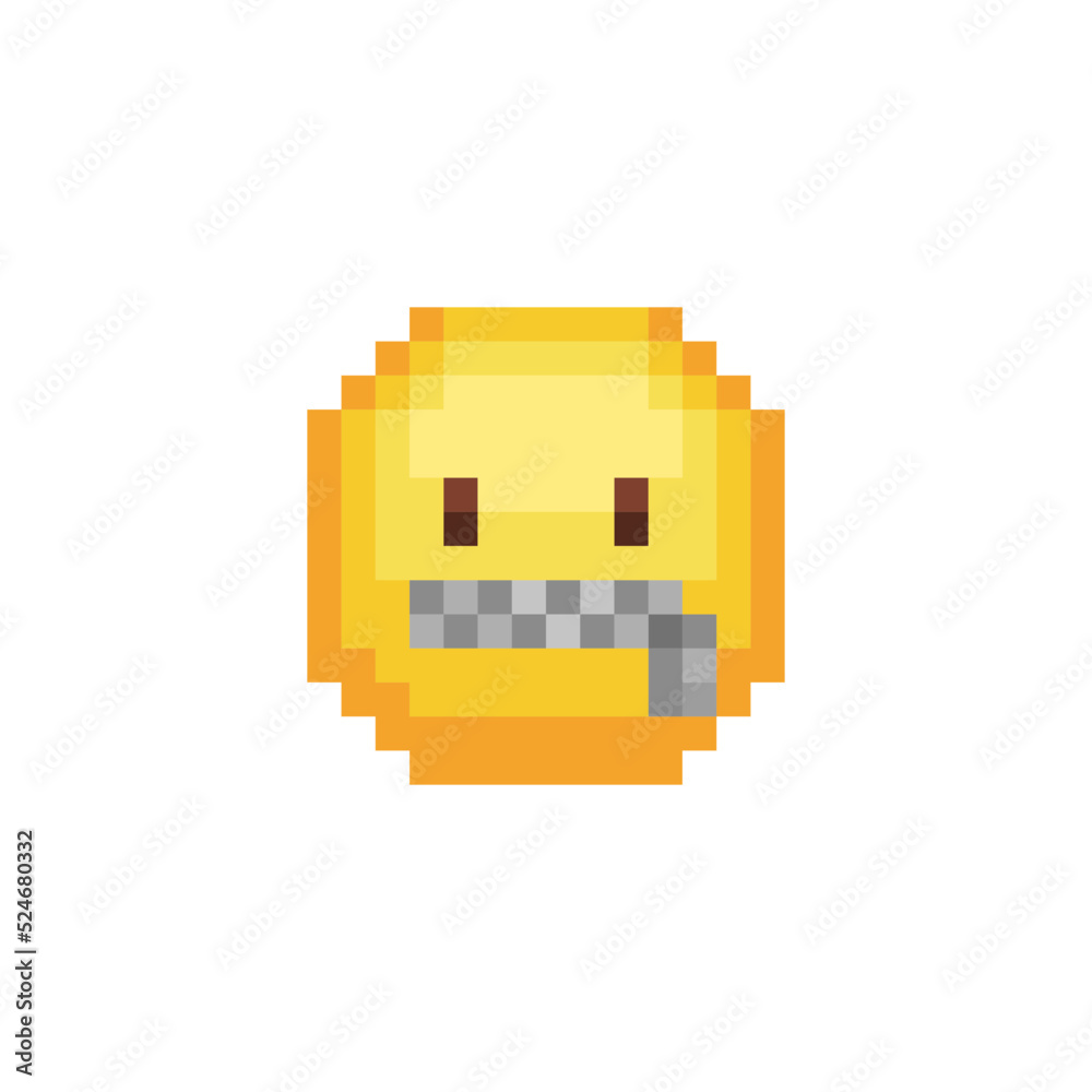 Zipper-mouth face. Cartoon character. Pixel art style. 8-bit style ...