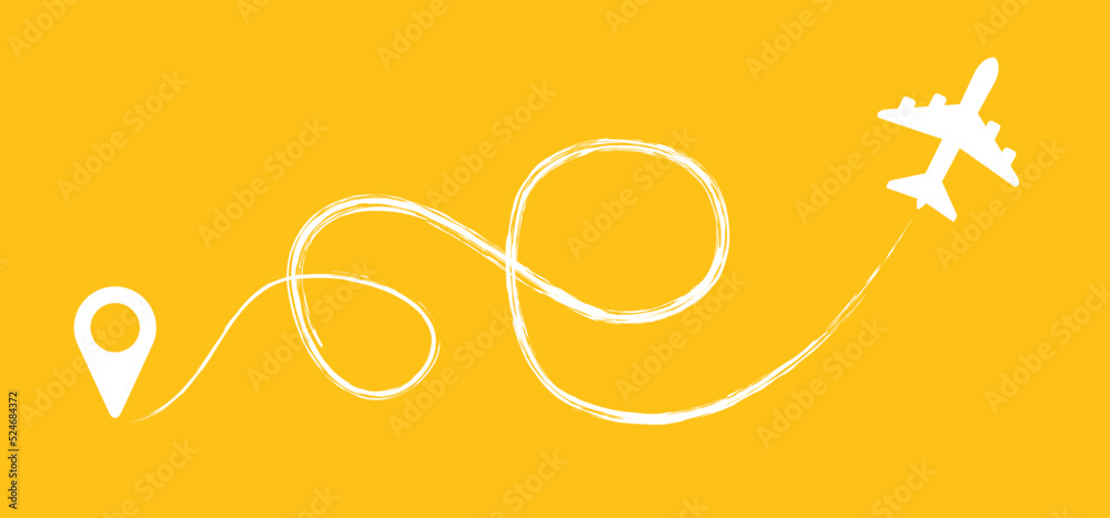 Airplane line path. Air plane flight route with start point. Vector ...