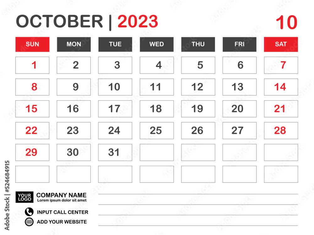 Calendar 2023 template, October 2023 layout, Desk calendar 2023 year ...