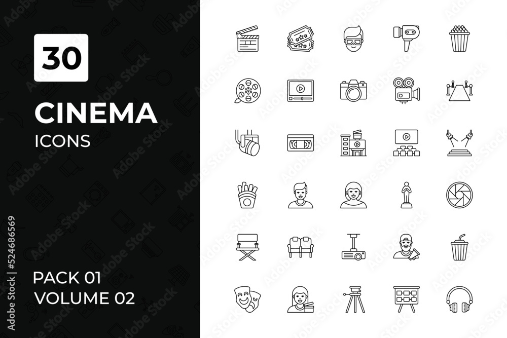 Cinema icons collection. Set contains such Icons as 3d, camera, chair ...